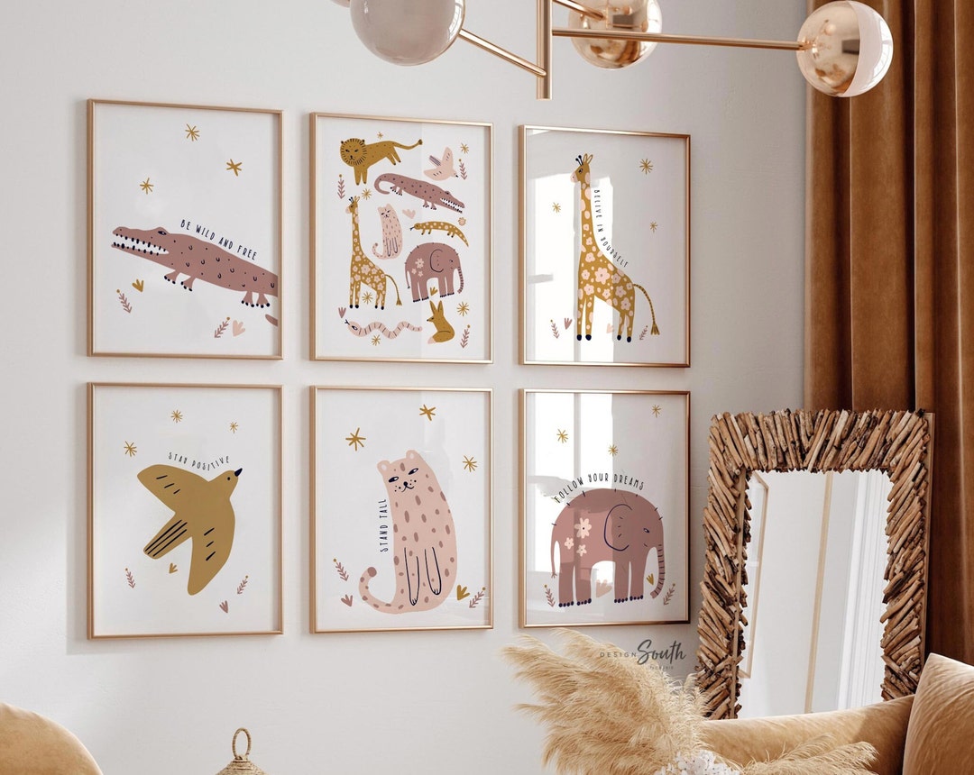 Animal Poster Print Art Set for Kids, Playroom Animal Wall Art Gender ...