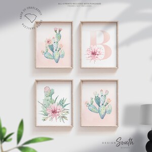 Baby Girl Boho Cactus Nursery, Walls Pink Floral Cactus Prints, Set of ...