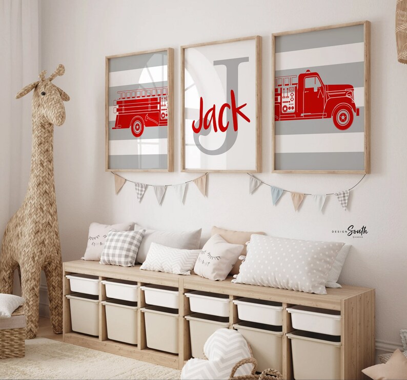 Red Firetruck Nursery Decor Firefighter Nursery Art - Etsy