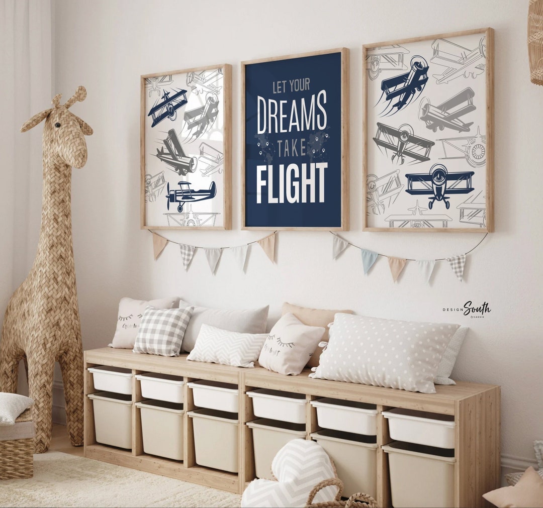 Airplane Themed Boys Bedroom Wall Decor, Flight Transportation Theme ...