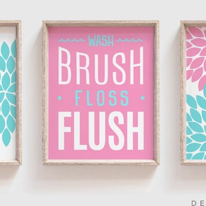Girl Bathroom, Pink Teal Bathroom Prints for Girls, Pink Bathroom Wall ...