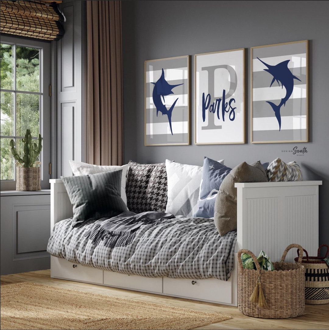 Marlin Fish Nursery Art Prints: Boy's Fishing Bedroom Decor - Etsy