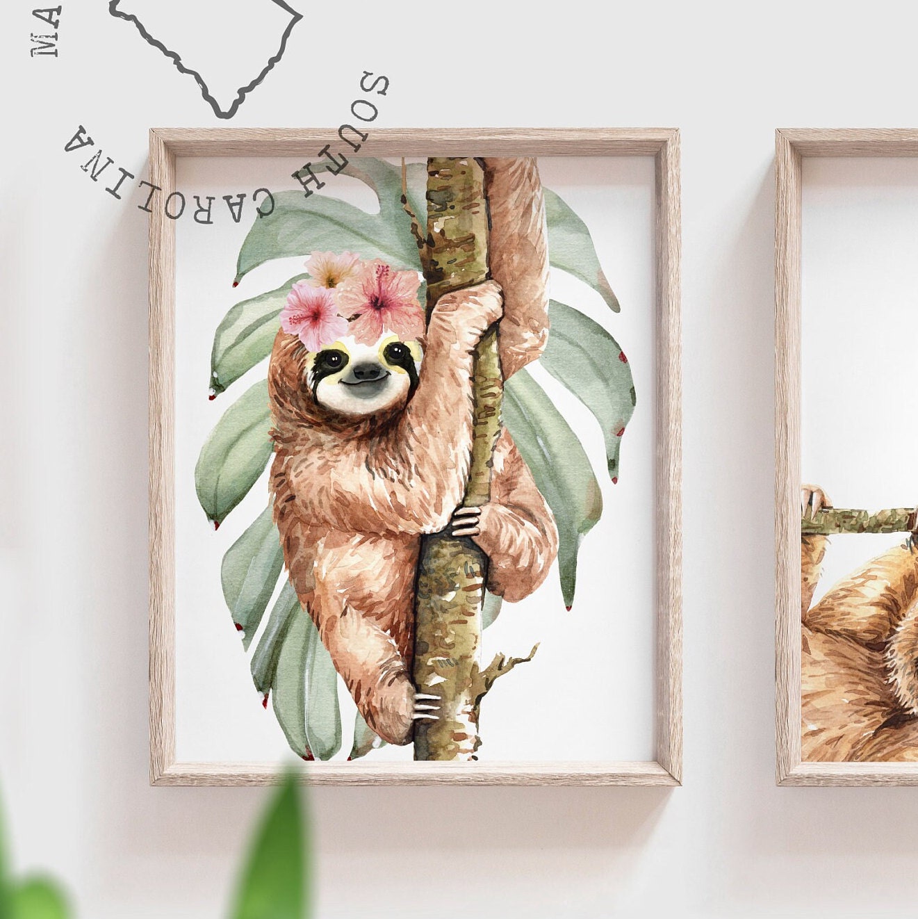 Dusty Rose Floral Sloth Wall Art Sloth Themed Baby Girl - Etsy