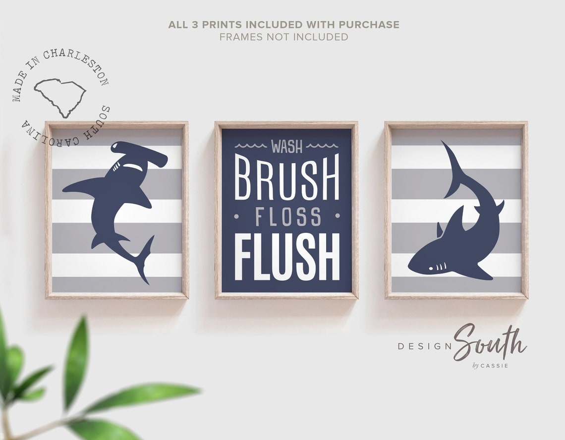 Boys Gray and Navy Blue Shark Bathroom Kids Bathroom Sharks - Etsy
