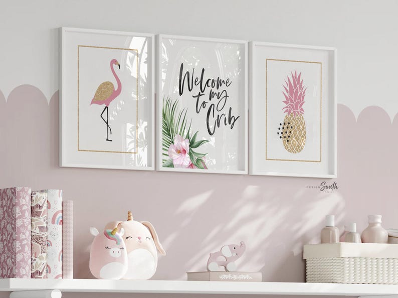 Tropical Nursery Art Set: Flamingo, Pineapple, Welcome to My Crib - Etsy UK