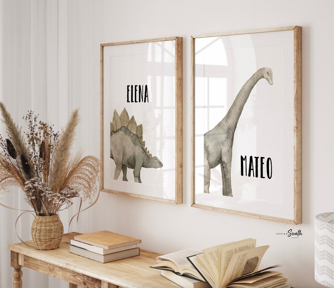 Dinosaur Monograms, Dinosaur Personalized Names Set 2 Prints, Custom ...