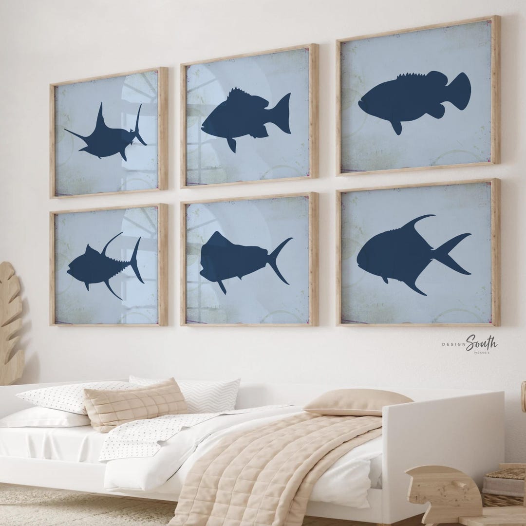 Navy Blue Fishing Nursery Art: Sea Fish Prints (unframed) - Etsy