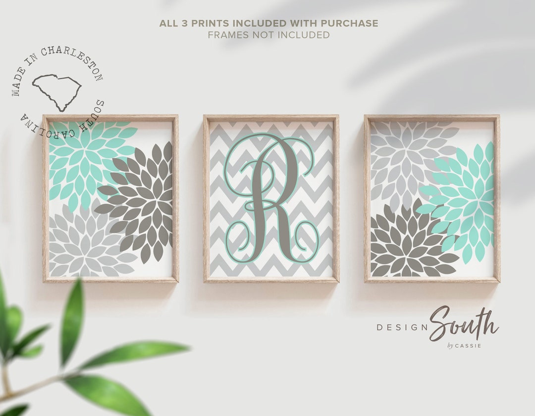Teal Dahlia Flower Prints: Girls Room Wall Art, Monogram Decor - Etsy