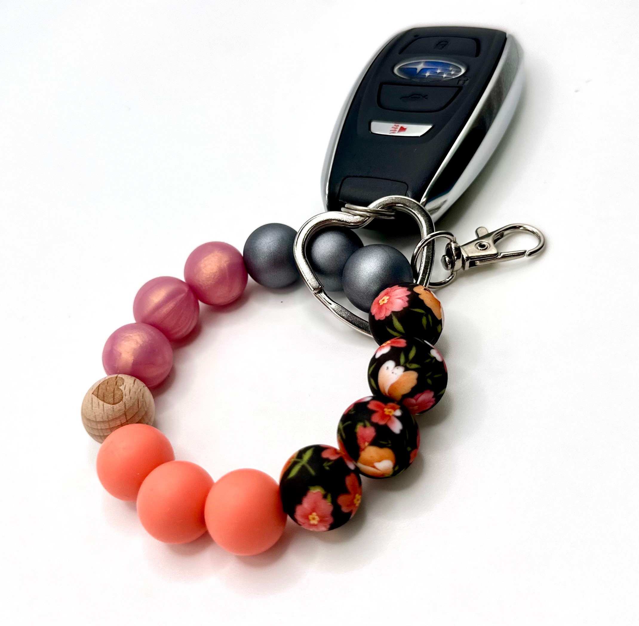 Silicone Beaded Keychain Bracelet/wristlet Beaded Keychain - Etsy