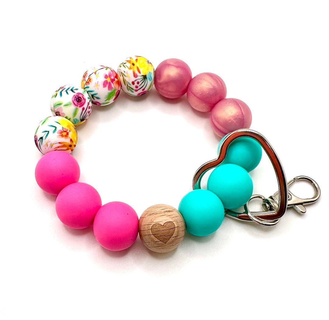 Silicone Beaded Keychain Bracelet/wristlet Beaded Keychain - Etsy