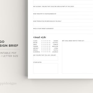 Logo Design Brief – Printable PDF – A4 & Letter Size – Creative Brief ...