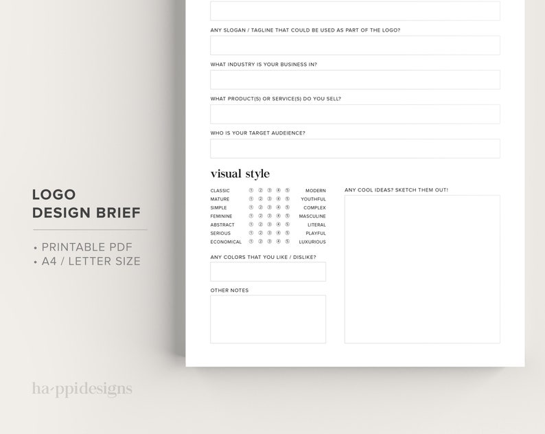 Logo Design Brief – Printable PDF – A4 & Letter Size – Creative Brief ...