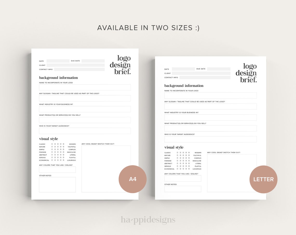 Logo Design Brief – Printable PDF – A4 & Letter Size – Creative Brief ...