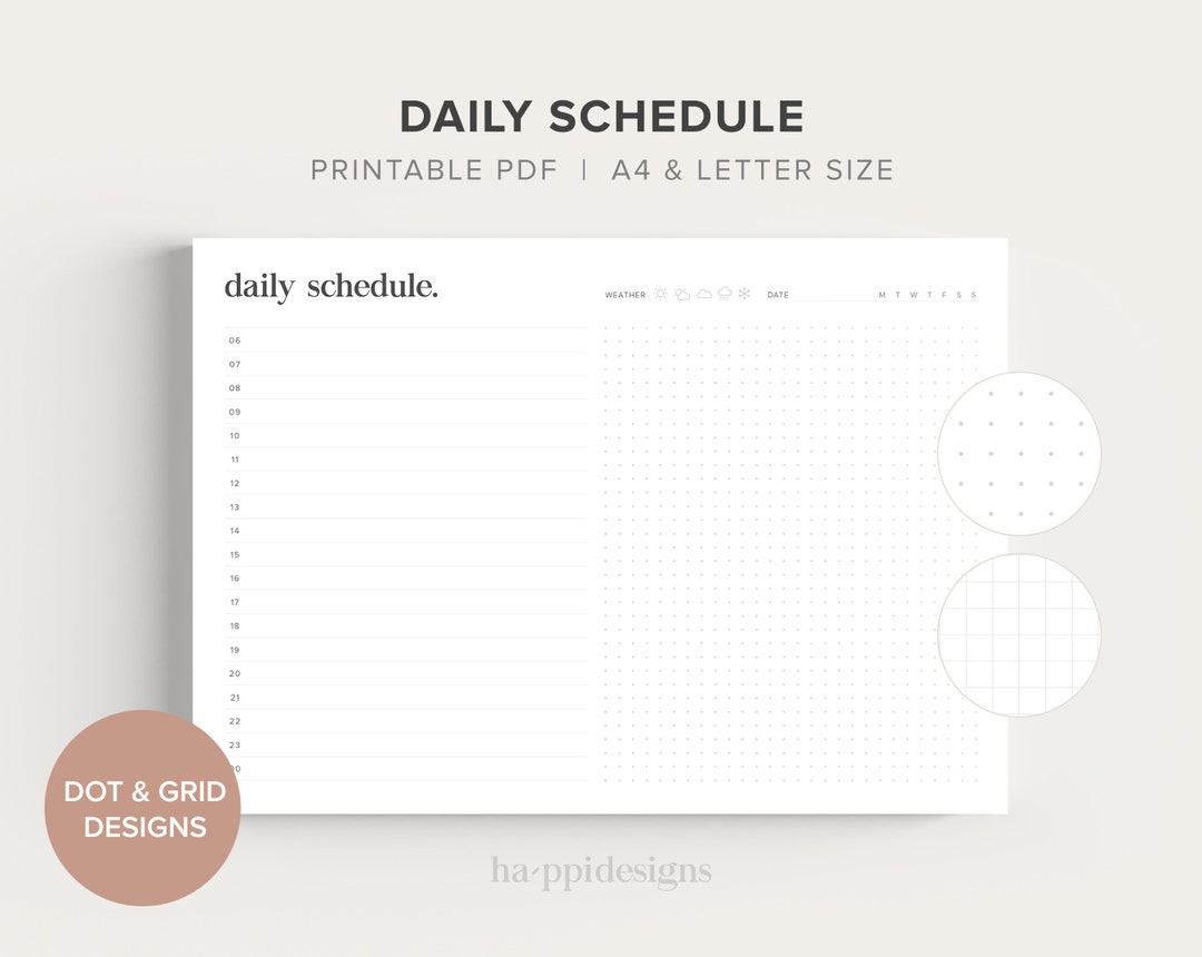 Daily Schedule Printable – A4 & Letter Size – Minimalist Daily Planner ...