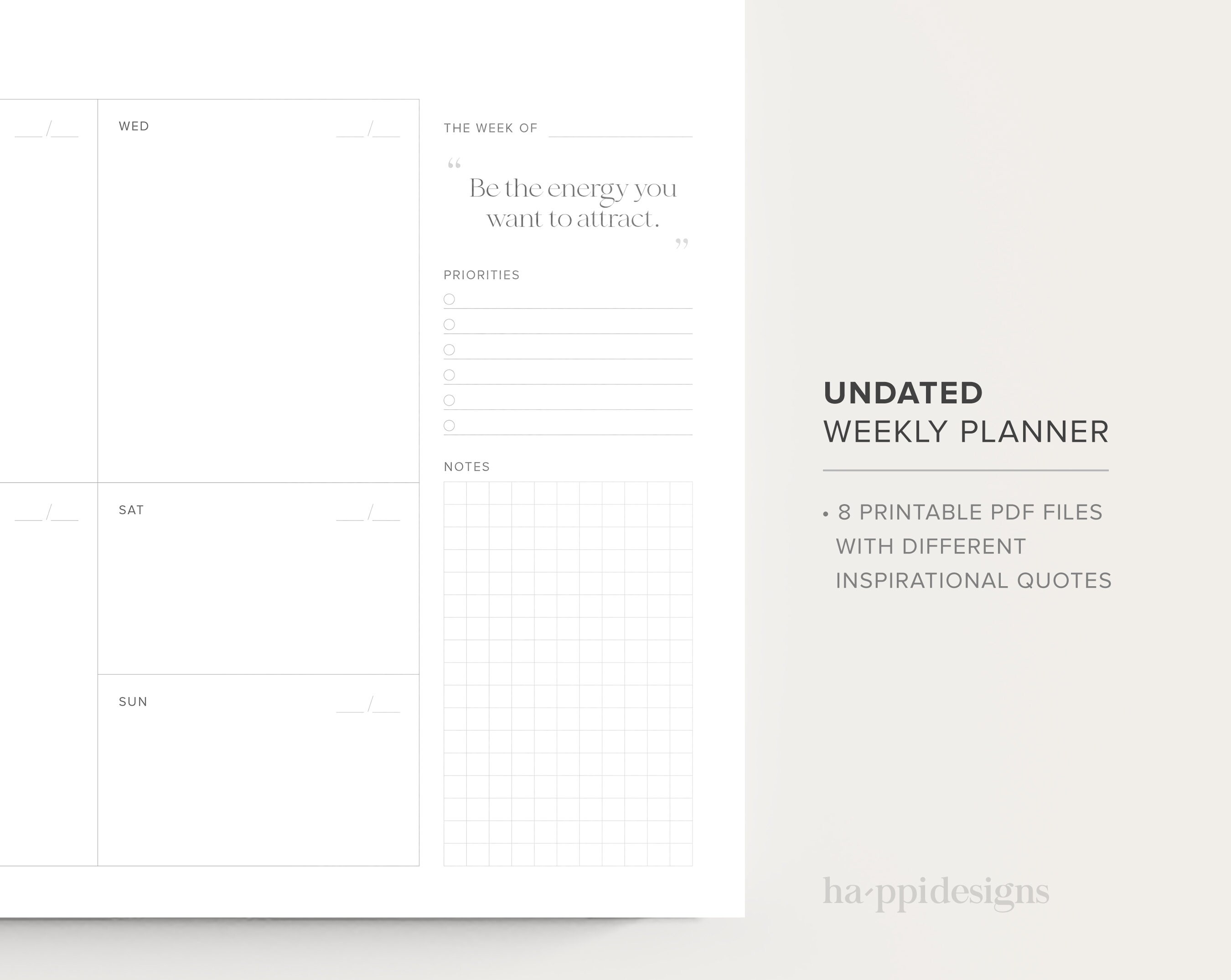 Undated Weekly Planner With Inspirational Quote A4 & Letter Size ...