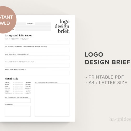 Logo Design Brief Printable PDF A4 & Letter Size - Etsy