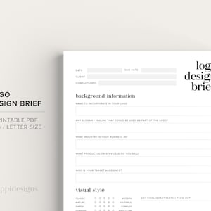 Logo Design Brief – Printable PDF – A4 & Letter Size – Creative Brief ...