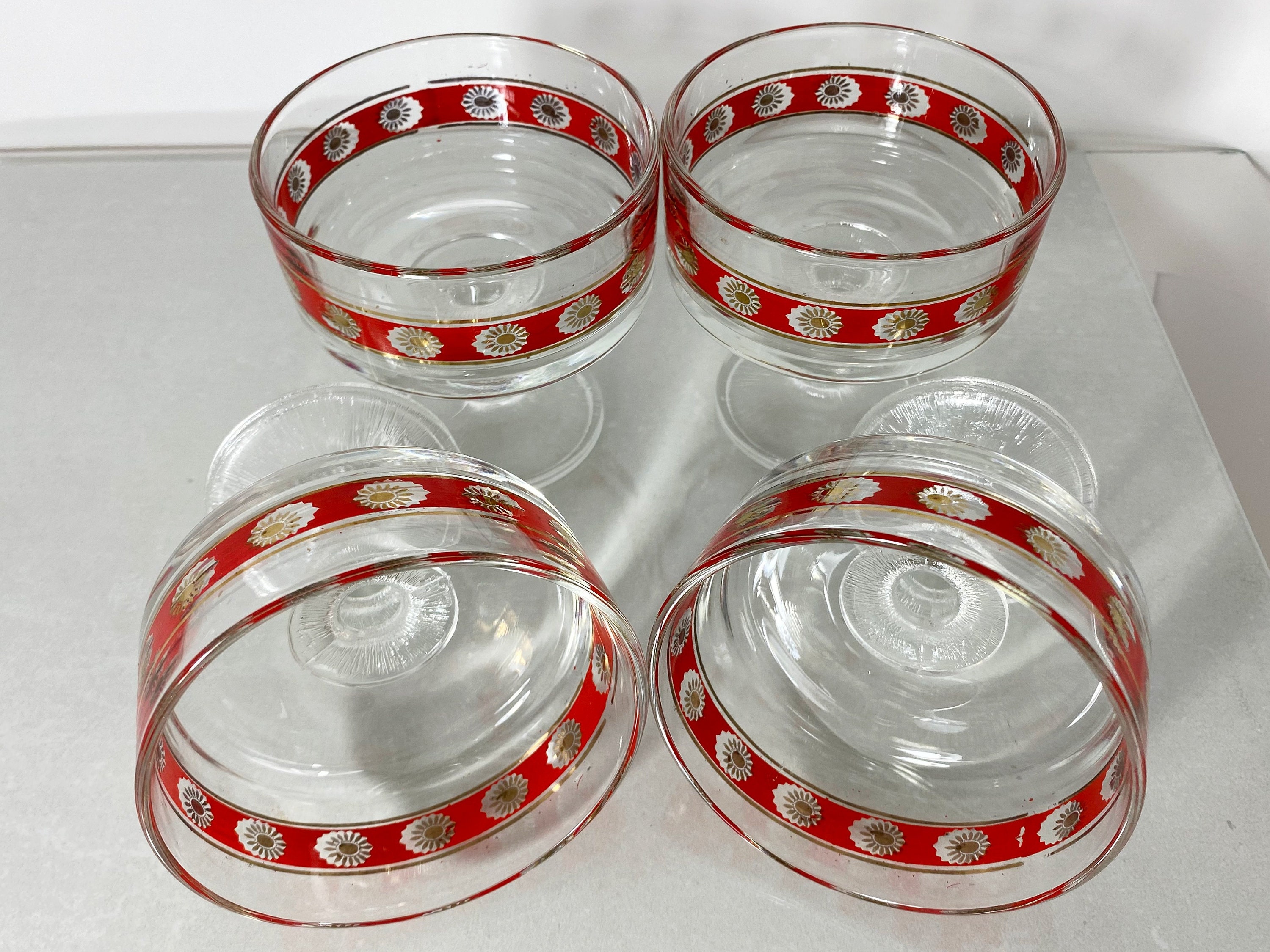 Set of Four Vintage Sundae Dishes with Red and Gold Decorative | Etsy