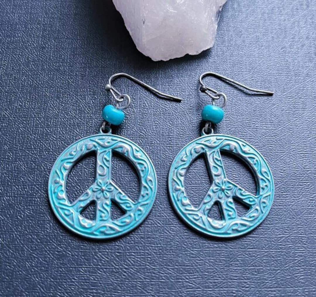 Hippie Style Peace Earrings, Peace Symbol Earrings, Boho Peace Sign ...