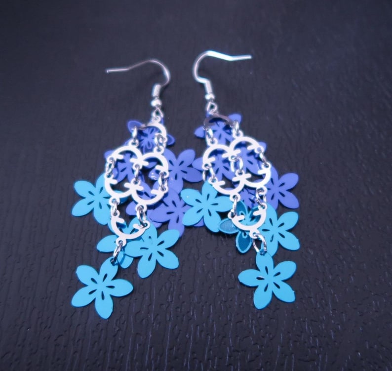 Ocean Blue Cascade Earrings, Boho Floral Dangle Earrings, Statement ...