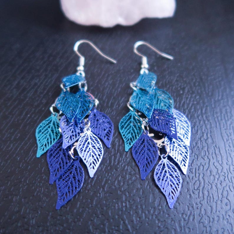 Ocean Blue Cascade Earrings, Boho Floral Dangle Earrings, Statement ...