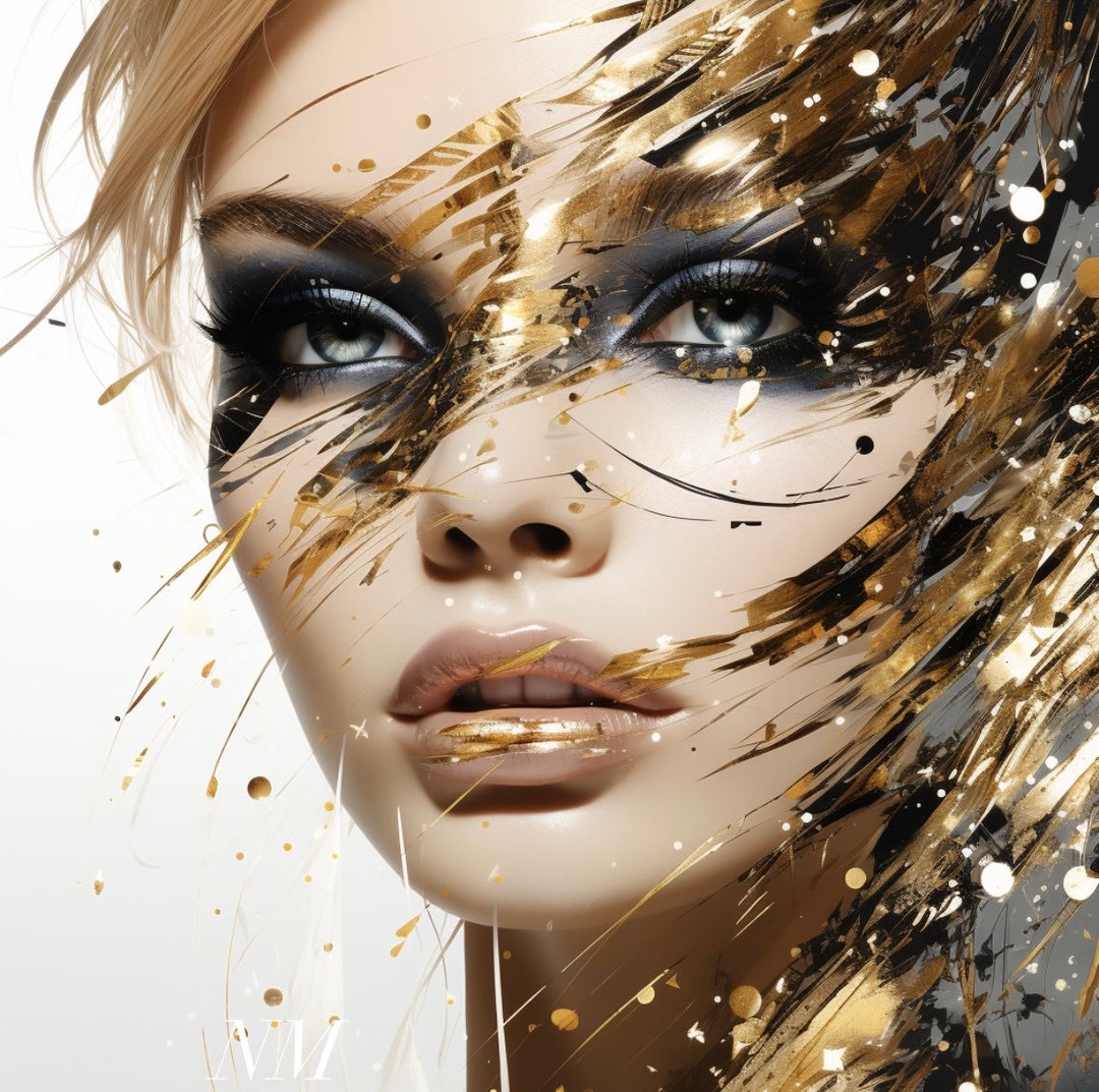 Woman Face Gold Leaf Art Print: Beauty Salon Decor (digital Download ...