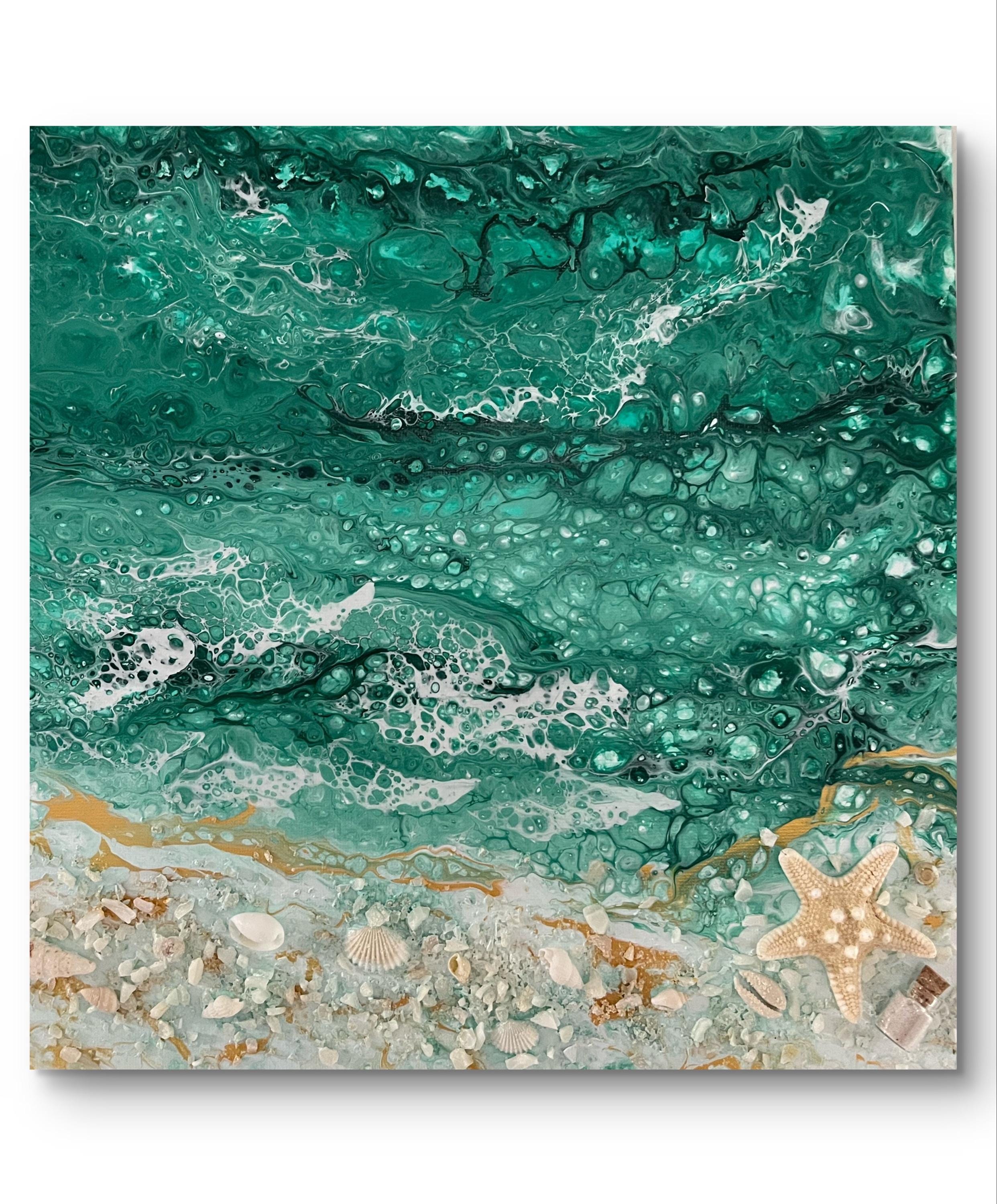 Handmade Ocean Acrylic Painting With Real Shells, Starfish Beach Sand ...
