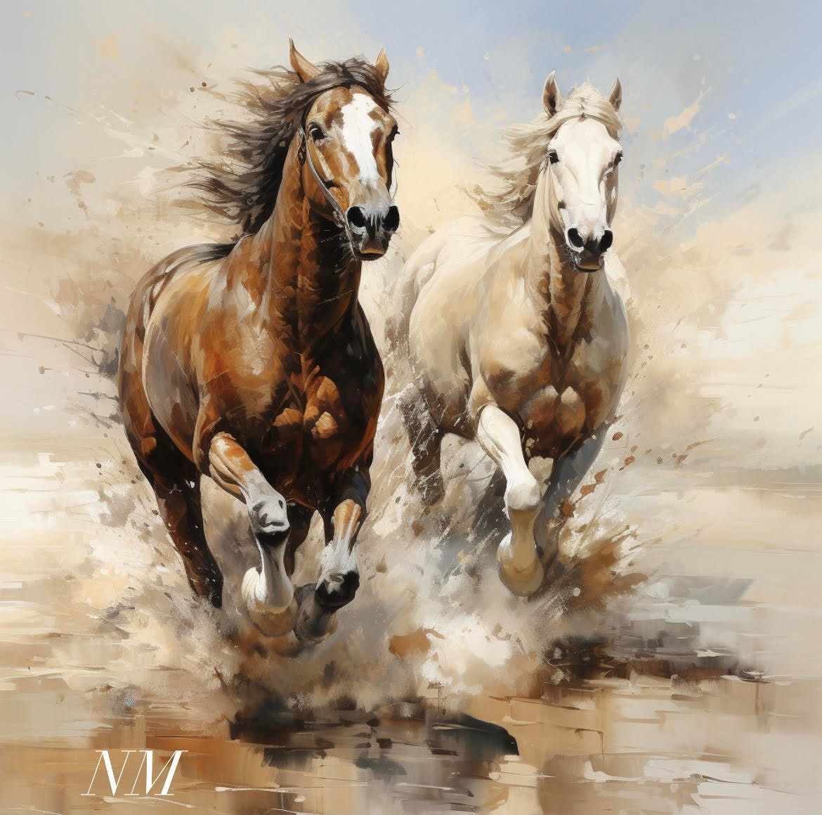 Art Wall Horse Poster two Horses. Print. Wall Portrait of Horses ...