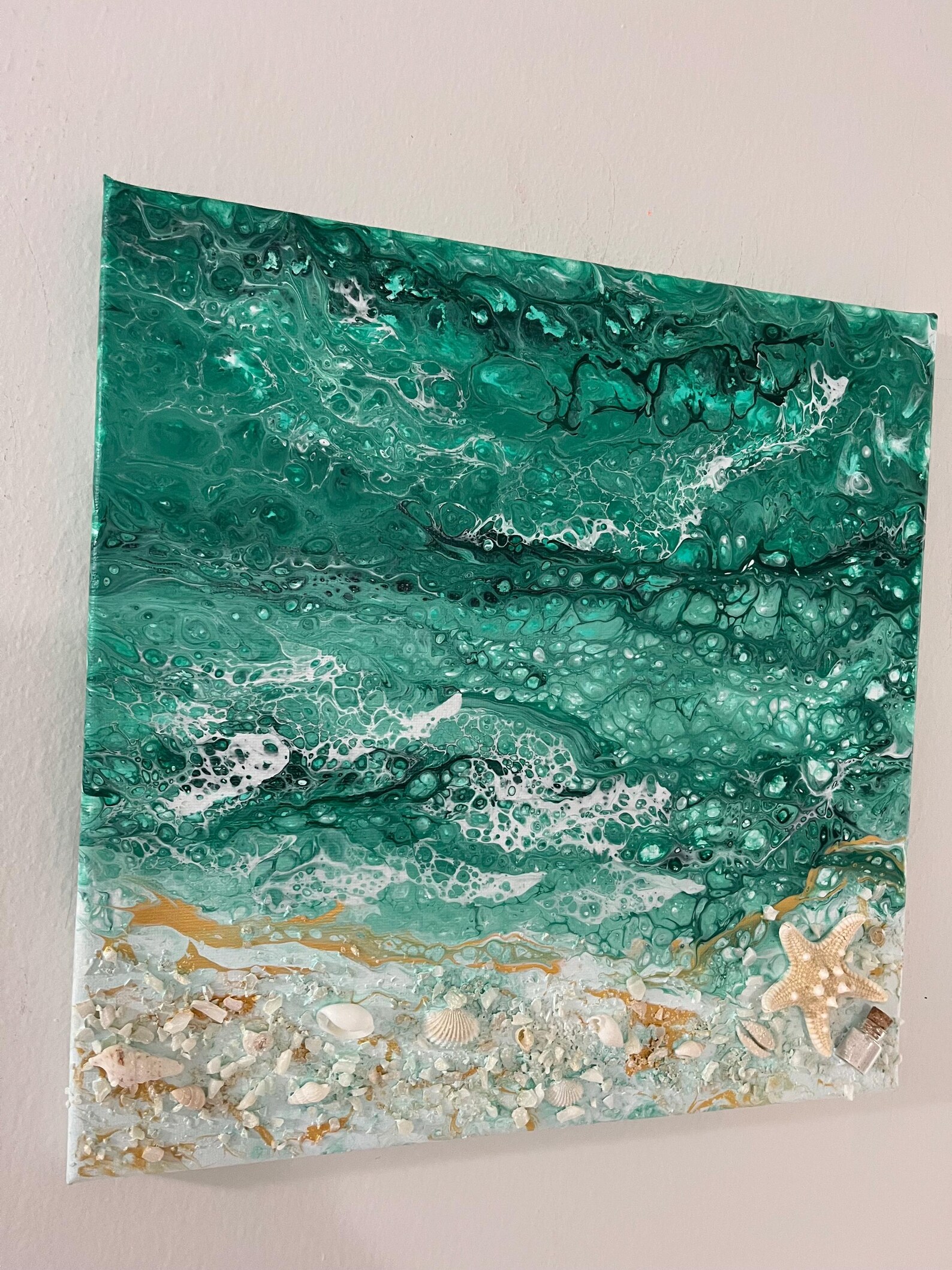Handmade Ocean Acrylic Painting With Real Shells, Starfish Beach Sand ...