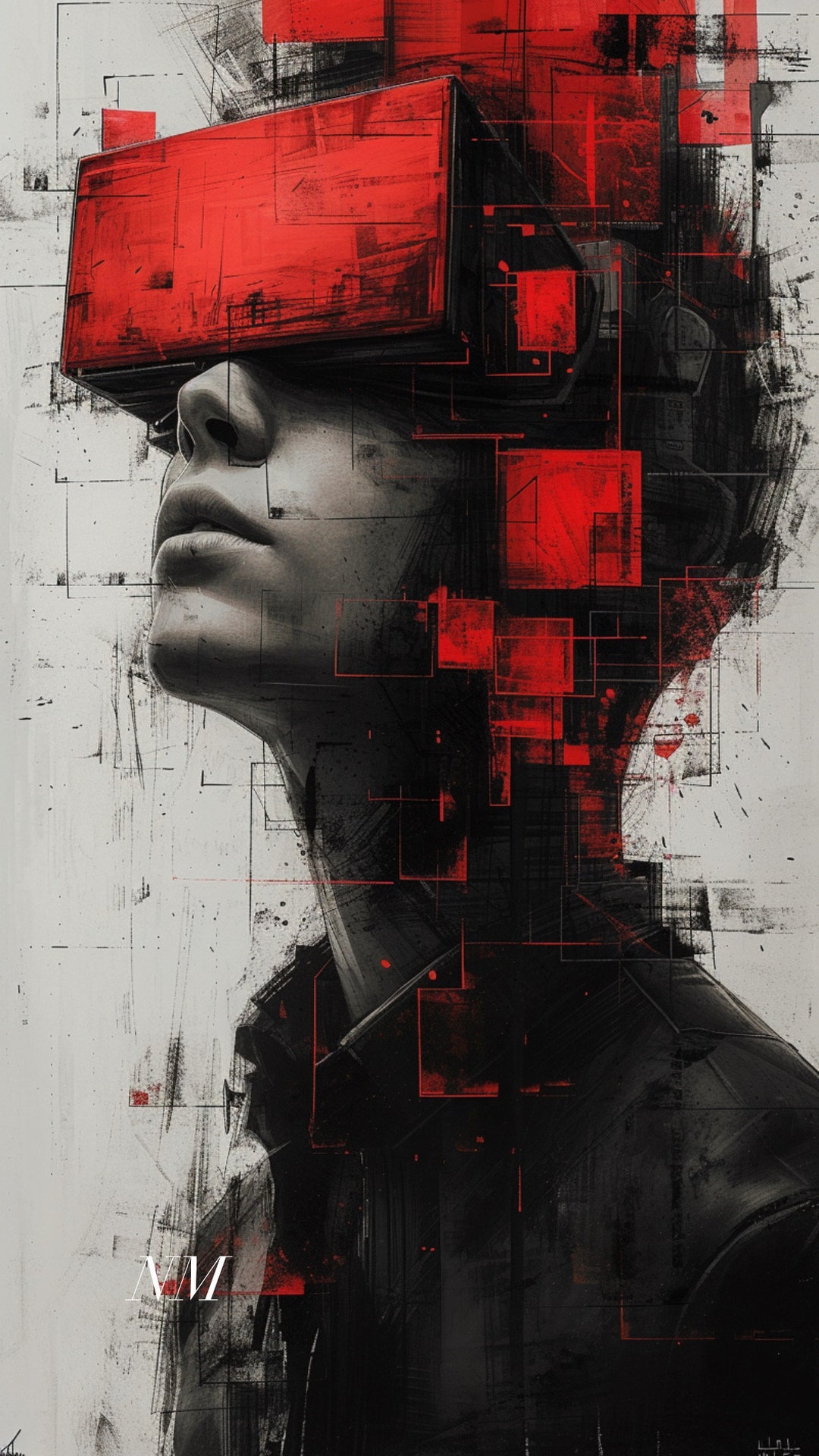 Abstract VR Headset Art Print: Modern Red Accent Decor (digital ...