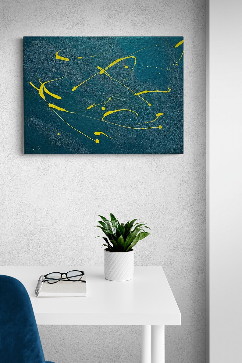 Original Blue Abstract Painting: Textured Modern Wall Art (11x14 Inches ...