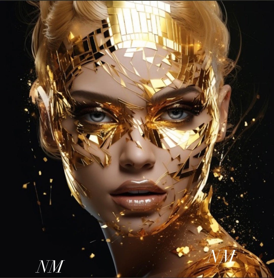 Gold Leaf Woman Face Art Print: Modern Salon Wall Decor (digital ...