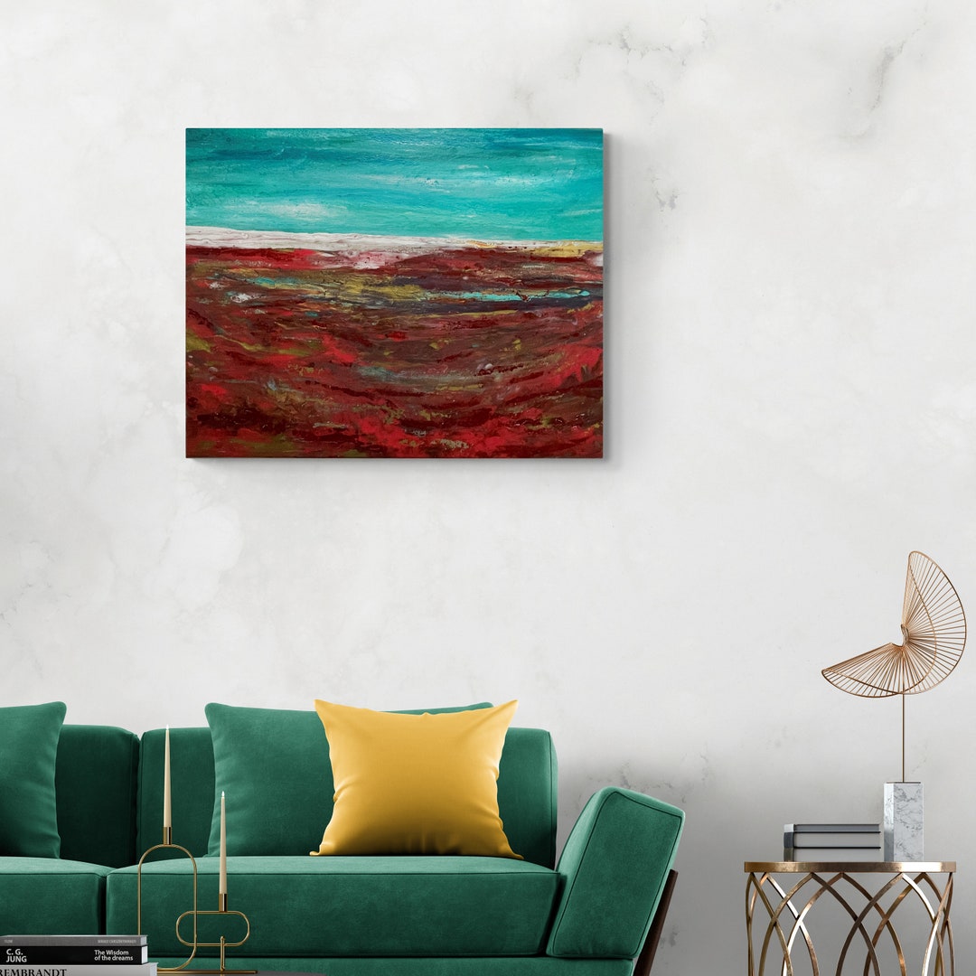 Red Sea Abstract Acrylic Painting: Gold Glitter Mixed Media Art ...