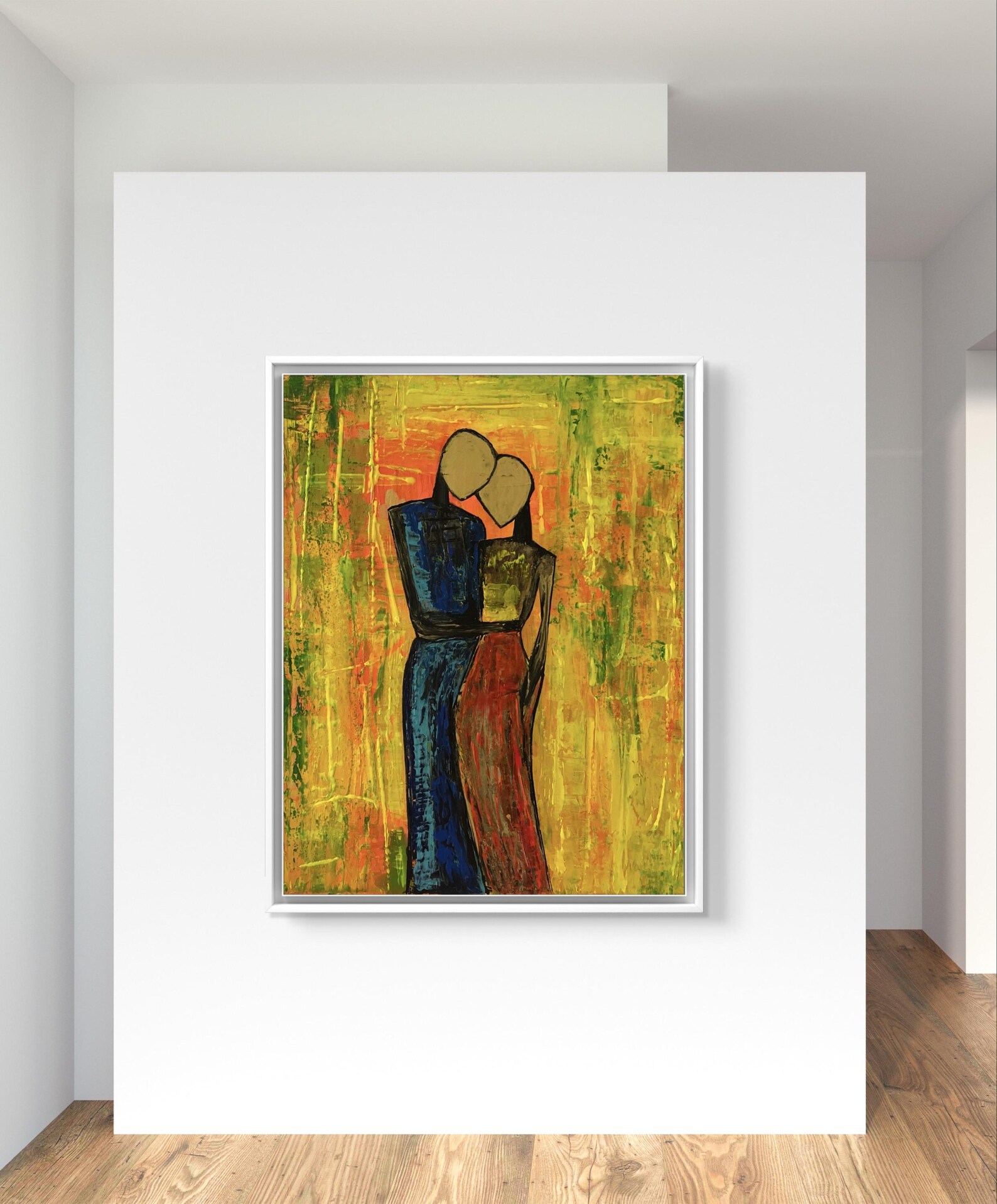 Eternal Embrace Acrylic Painting: Abstract Couple, Modern Textured Wall ...