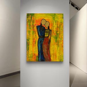 Eternal Embrace Acrylic Painting: Abstract Couple, Modern Textured Wall ...