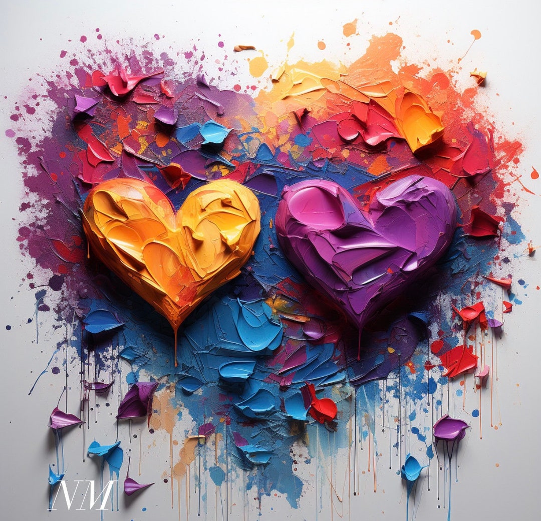 Two Hearts ART Print. Print Home Decor Wall Decor. Mug Poster. Bag ...