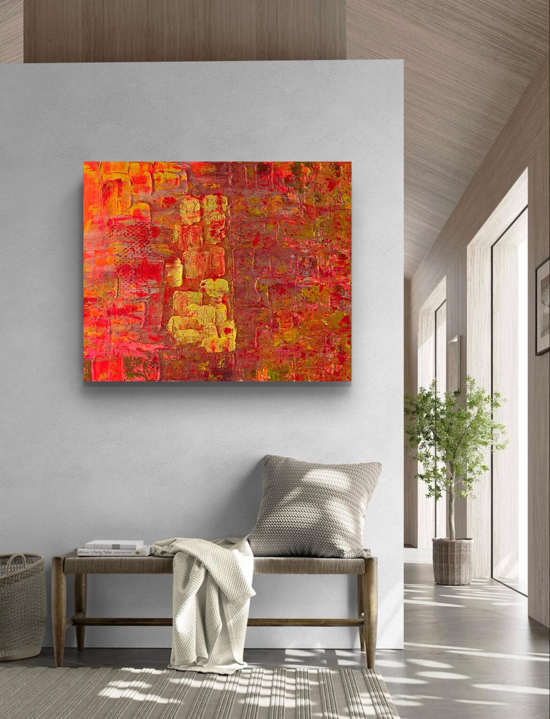 Textured Abstract Acrylic Painting: Fiery Mosaic Art (24x30) - Etsy