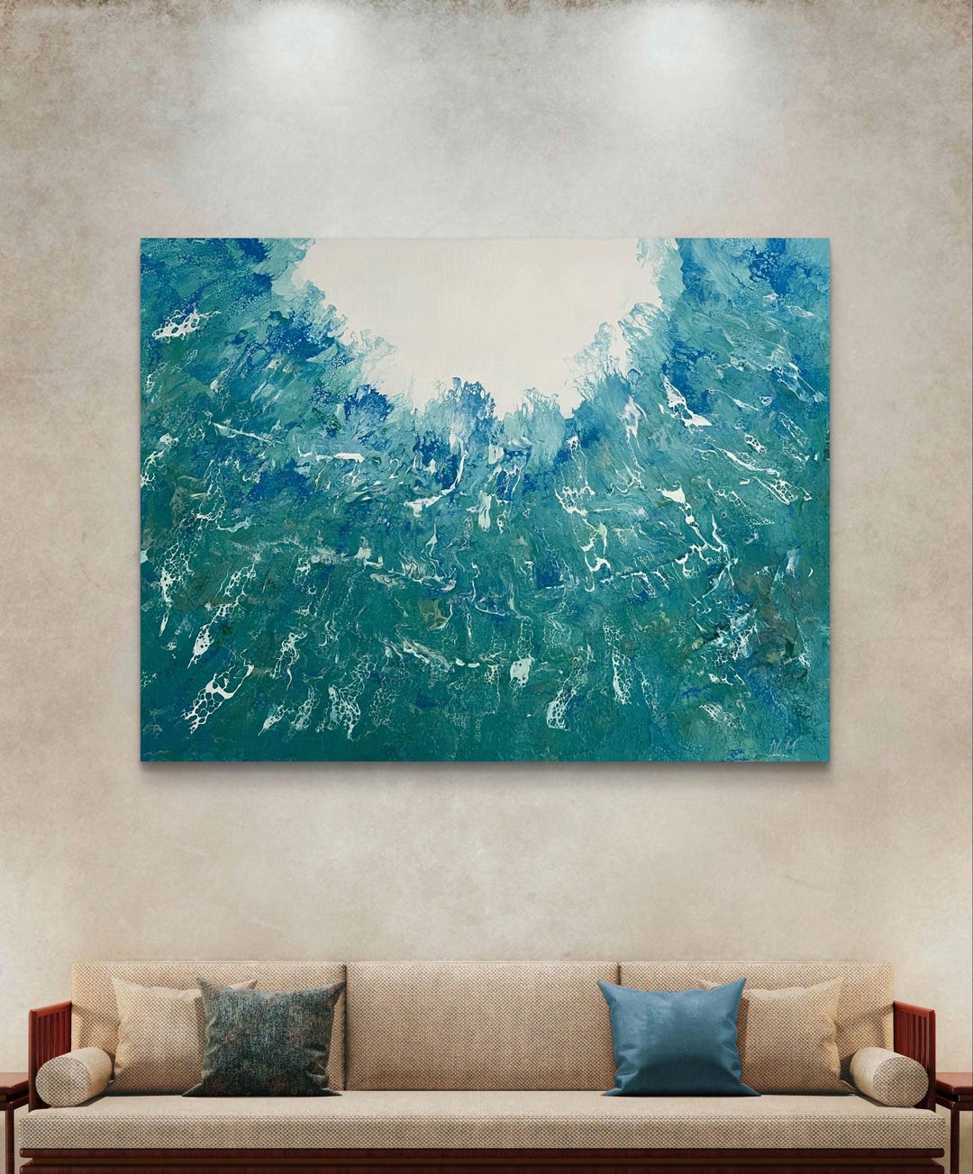 Textured Abstract Painting: Blue Green Ocean Acrylic Art (30x40 Inches ...