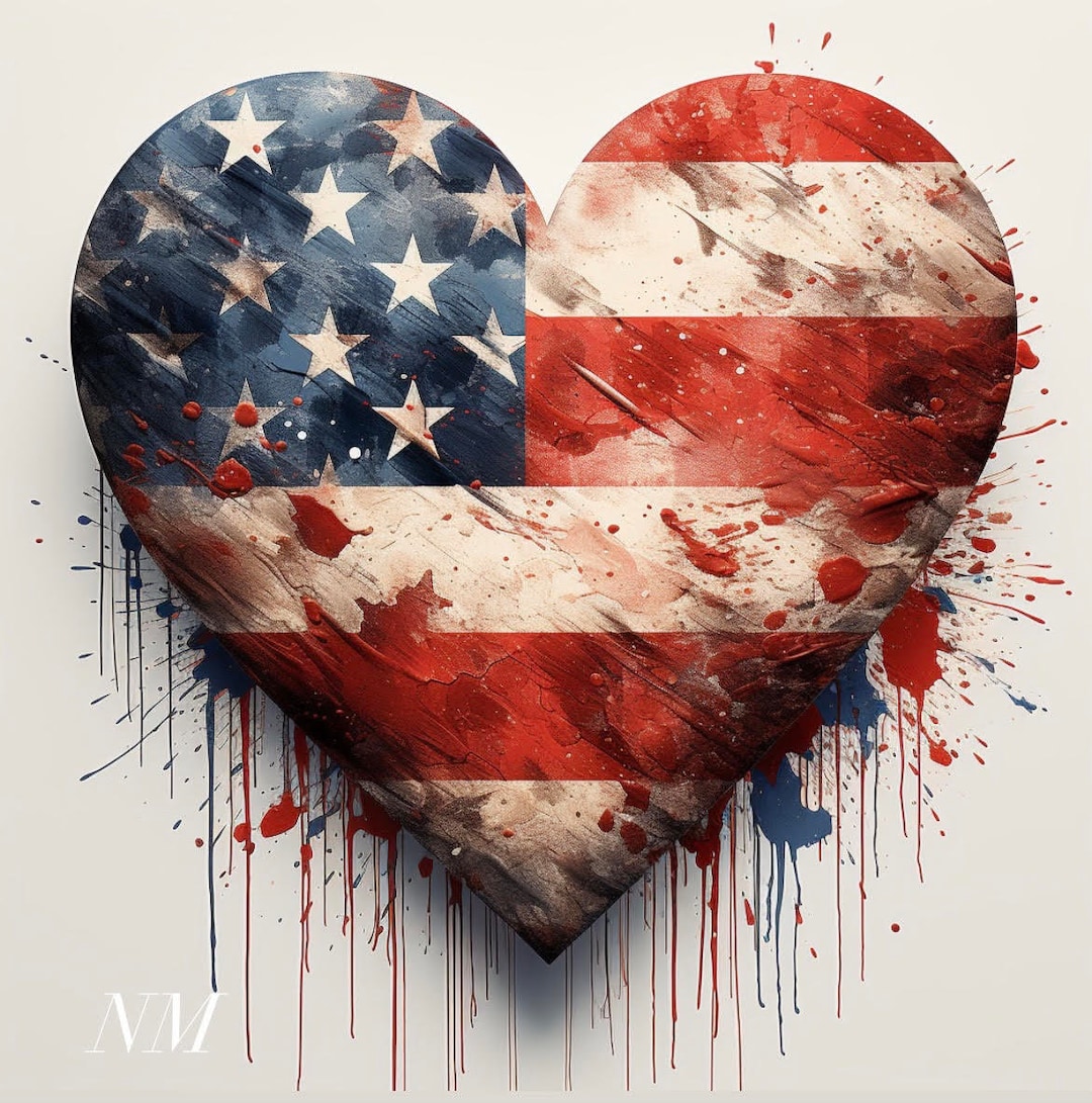 American Flag, Hearts ART Print Home Decor Wall Decor. Mug Poster. Bag ...
