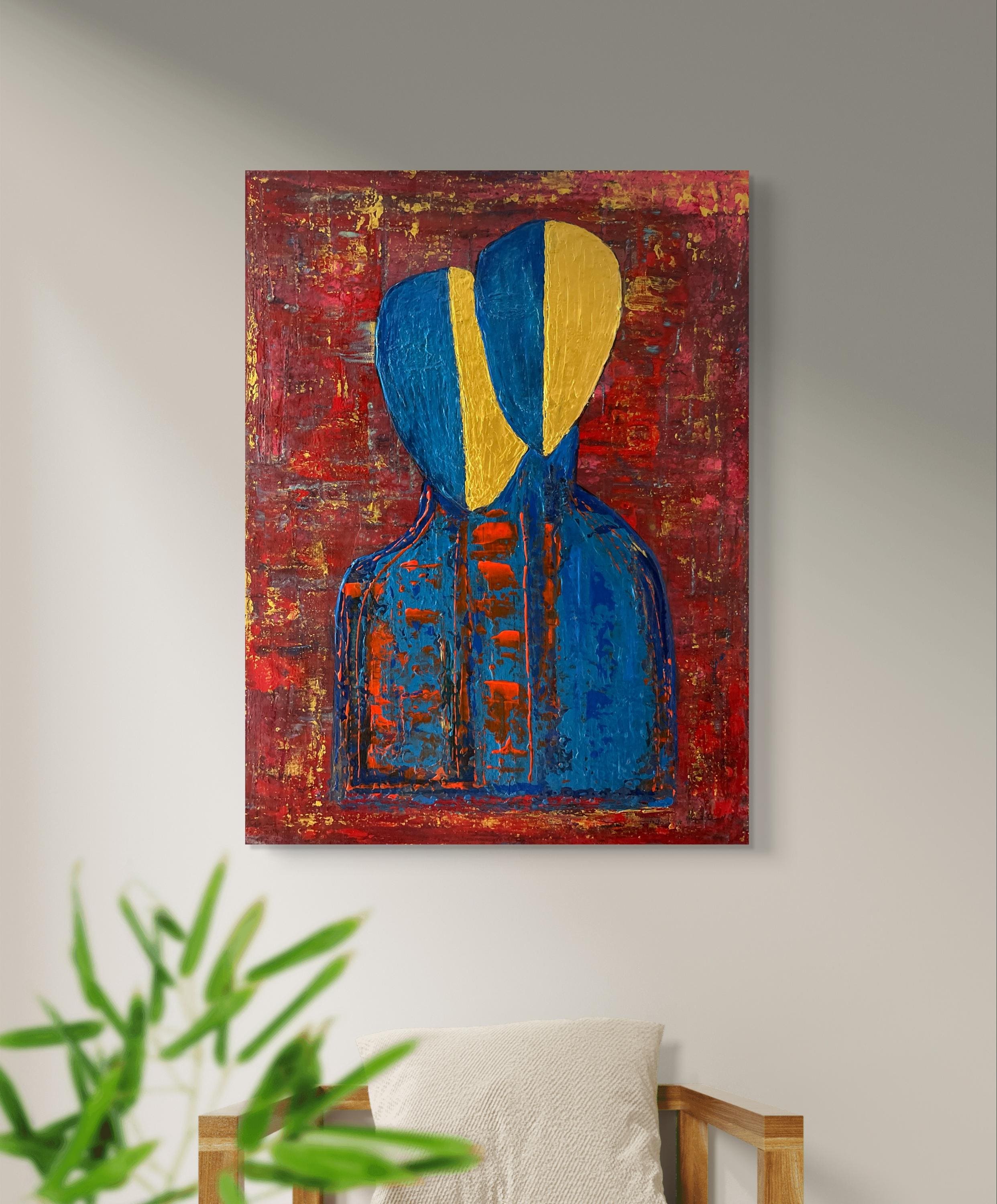 Fusion of Souls: Abstract People Portrait, Textured Acrylic Painting - Etsy