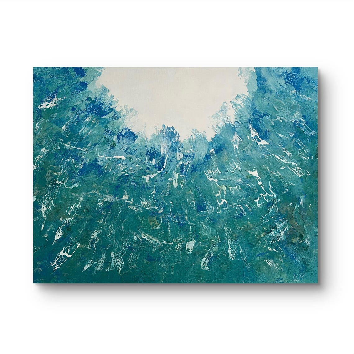 Textured Abstract Painting: Blue Green Ocean Acrylic Art (30x40 Inches ...