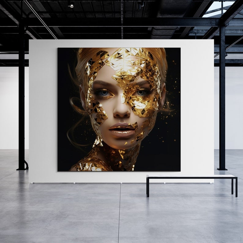 Gold Leaf Woman Face Art Print: Modern Salon Decor (digital Download ...