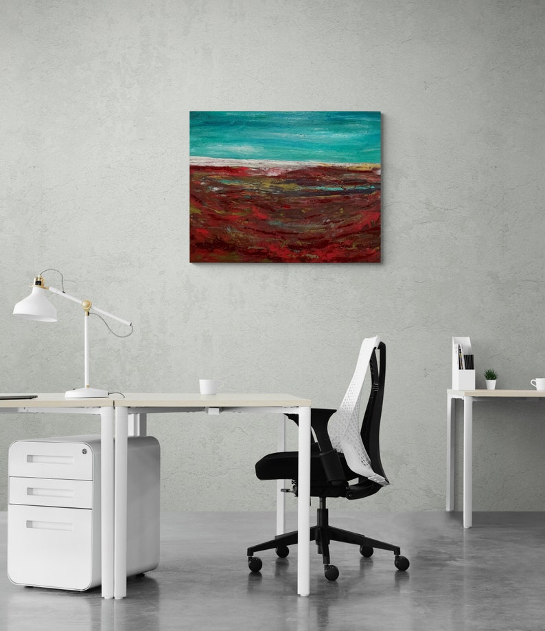 Red Sea Abstract Acrylic Painting: Gold Glitter Mixed Media Art ...