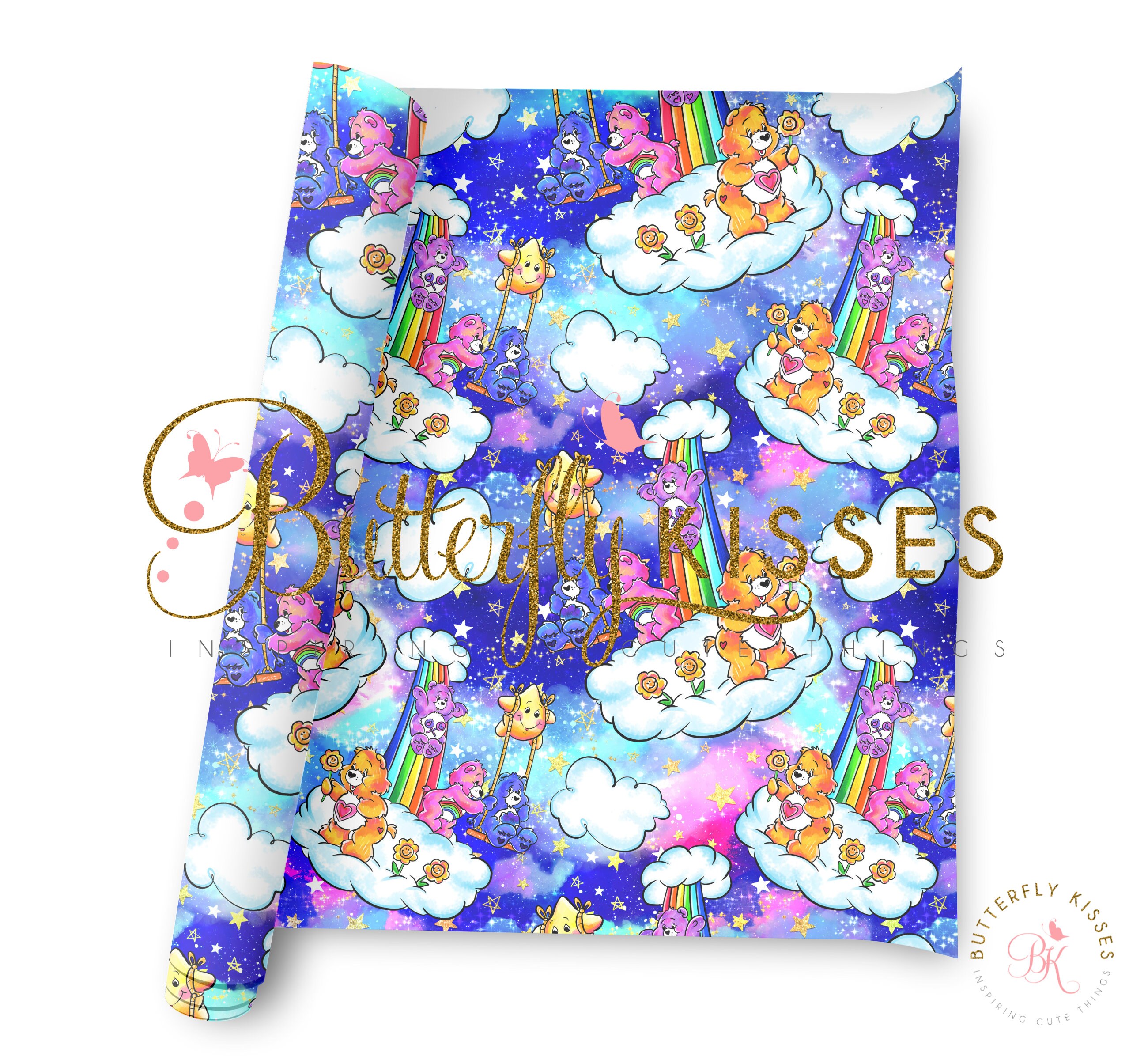 Care Bears-rainbows-clouds-starry Skies-gift-wrapping Paper - Etsy