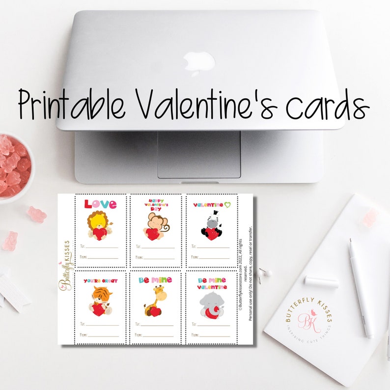 Jungle Animals Valentine's Day Cards for Kids-printable Valentine's Day ...