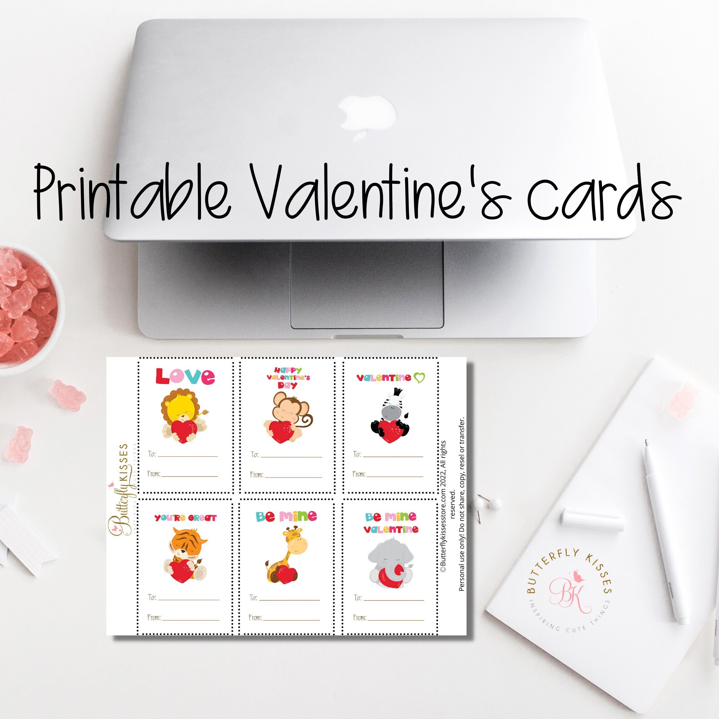 Jungle Animals Valentine's Day Cards for Kids-printable Valentine's Day ...