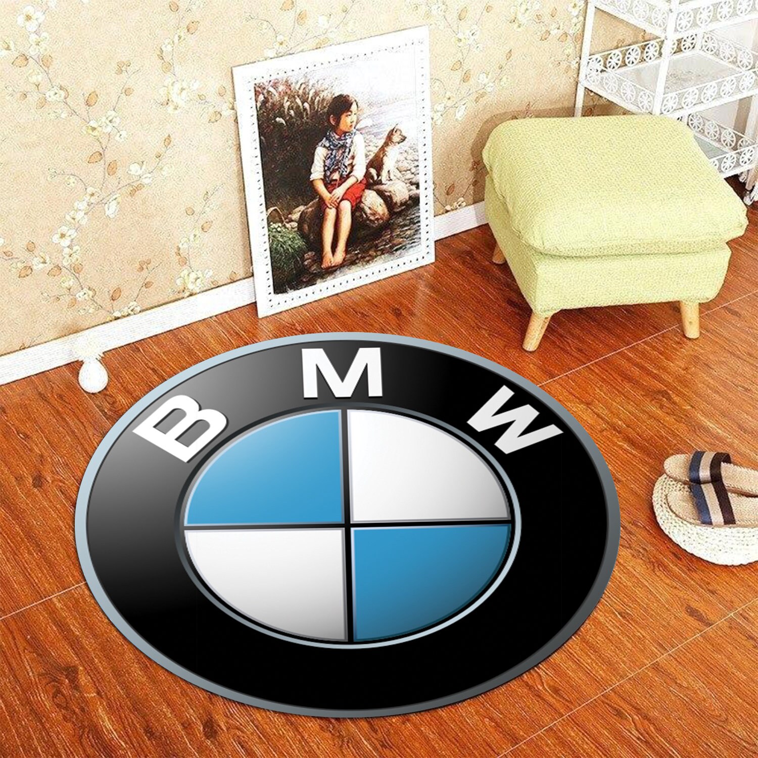 BMW Logo, BMW Round Rug, Round Carpet, Gamer Room Rug, Non Slip Round ...