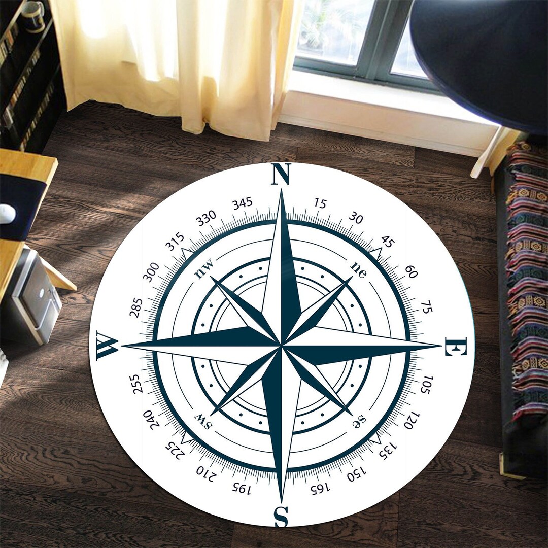 Compass Rug, Compass Round Rug, Circle Rug, Round Carpet, Gamer Room ...