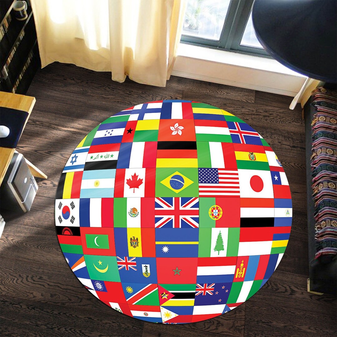 World Flags National Flags Rug Round Carpet Gamer Room Rug - Etsy
