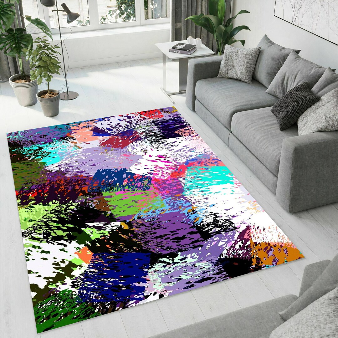 Colorful Rug, Abstract Rug, Area Rug With Abstract Art, Rugs for Living ...